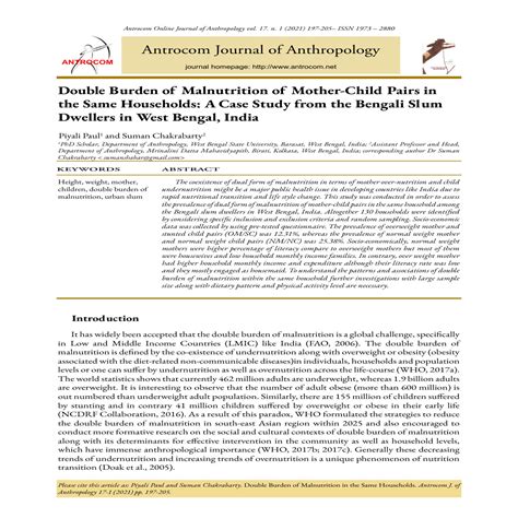 Double Burden Of Malnutrition In The Same Households Antrocom