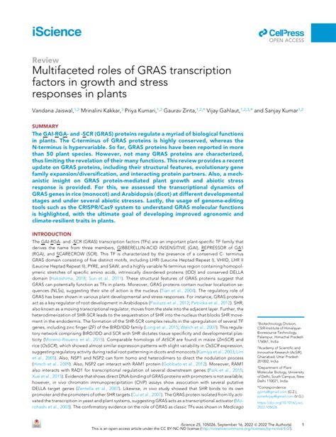 Pdf Multifaceted Roles Of Gras Transcription Factors In Growth And