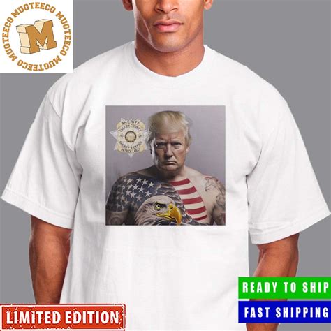 Donald Trump Mugshot With Usa Flag And Eagle Tattoo Unisex T Shirt