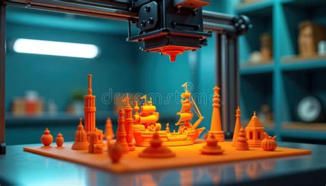 3d Printer Creates Orange Models Tech Tool Produces Intricate Structures Prototypes Of