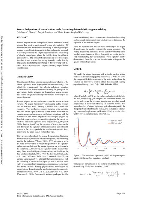 Pdf Source Designature Of Ocean Bottom Node Data Using Deterministic Airgun Modeling