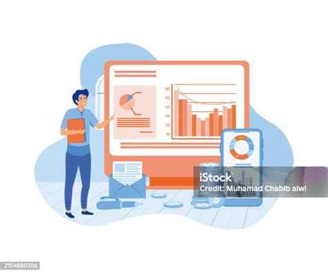 재무 분석가 보조 컨설턴트 금융 랜딩 페이지 웹 사이트 플랫 벡터 현대 일러스트 레이 션 설명하기에 대한 스톡 벡터 아트 및