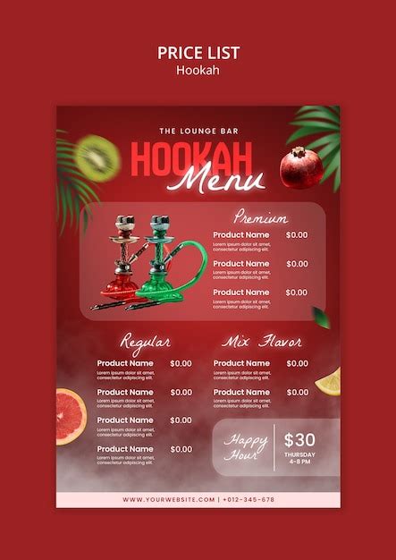 Premium Psd Hookah Price List Template Design