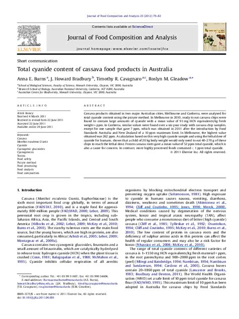 Pdf Total Cyanide Content Of Cassava Food Products In Australia