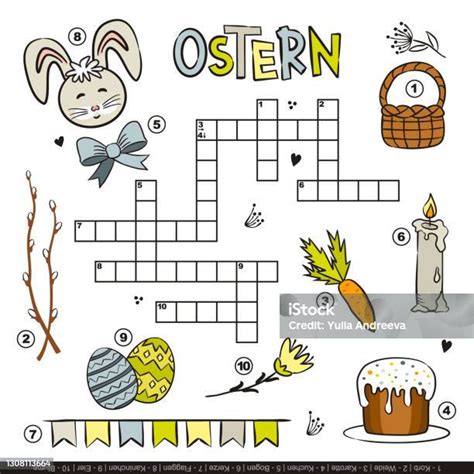 아이들을위한 독일어 부활절 크로스 워드 퍼즐 만화 요소와 어린이 축제 게임 교육에 대한 스톡 벡터 아트 및 기타 이미지 교육 토끼류 가로세로 낱말퍼즐 Istock