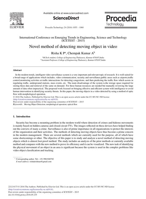Pdf Novel Method Of Detecting Moving Object In Video