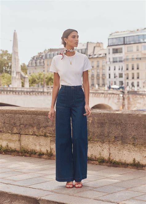 The Super High Rise Wide Leg Fancy Mischa Makes A Statement In Rome A Dark Medium Blue Rigid