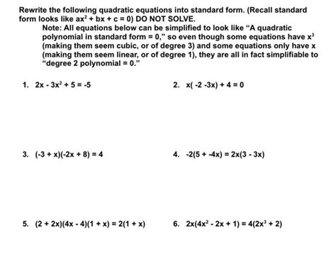 Solved Rewrite The Following Quadratic Equations Into