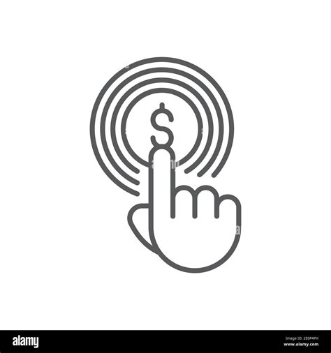 Hand Using Touch Screen And Coin Icon Color Line Outline Vector Sign