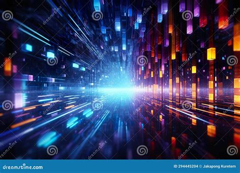 Data Binary Flow Rolling On Futuristic Technology Background Stock