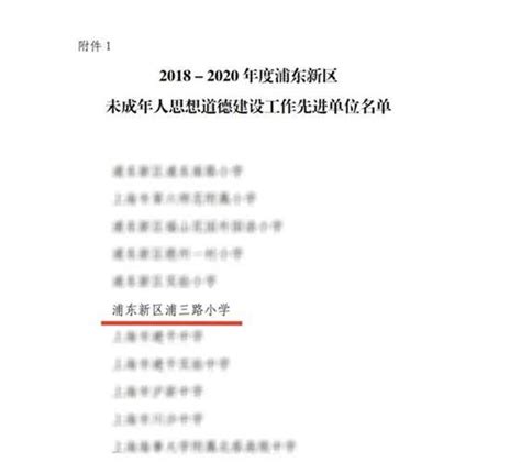 浦东 浦三路小学热烈祝贺学校荣获“2018 2020年度浦东新区未成年人思想道德建设工作先进单位”称号