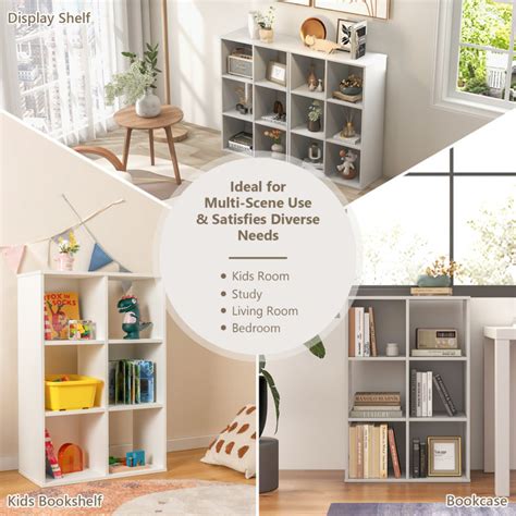 6 Cube Bookshelf 4 Tier Floor Display Shelf Costway