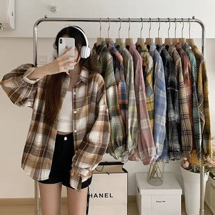 实拍实价韩系高级设计感小众衬衣女秋装复古港味百搭宽松格子衬衫 阿里巴巴