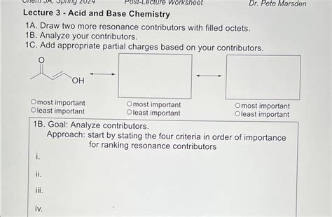 Solved Post Lecture Worksheet NDr Pete Marsden NLecture 3 Chegg