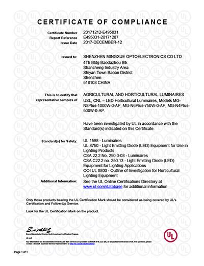Certifications Shenzhen Mingxue Optoelectronics Co Ltd