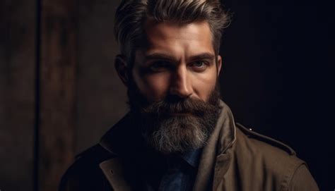 Premium Ai Image Confident Man With Beard And Leather Jacket