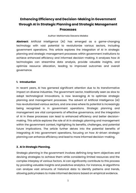 Pdf Enhancing Efficiency And Decision Making In Government Through Ai In Strategic Planning