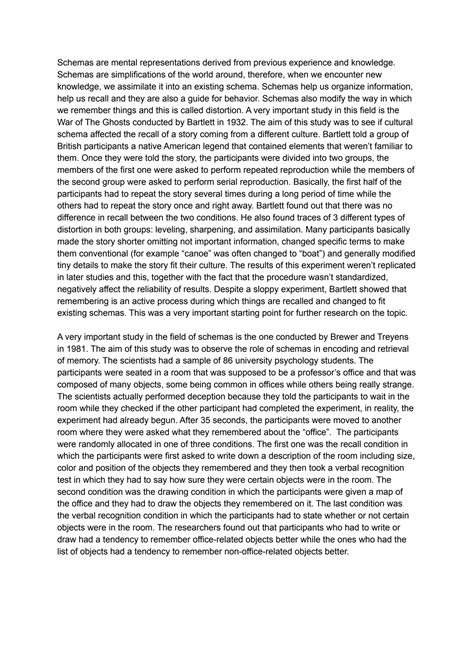 Solution Ib Psychology High Level Paper 2 On Schema Theory Studypool