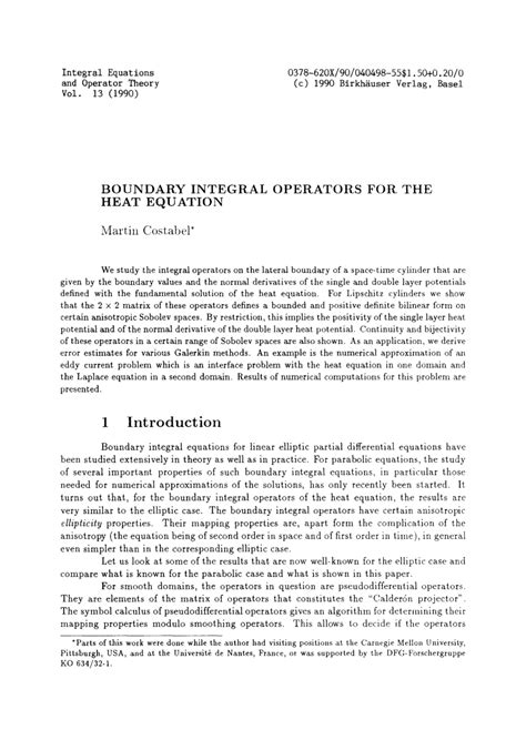 Pdf Boundary Integral Operators For The Heat Equation