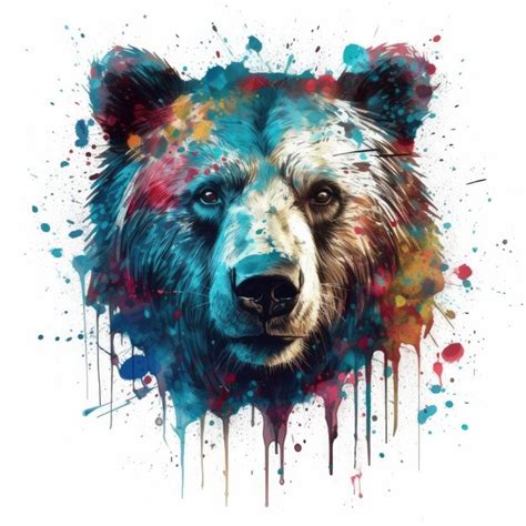Premium Ai Image Colorful Bear Head In Dark Bronze And Azure Neonpunk
