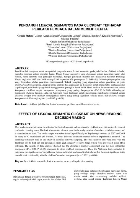 Pdf Pengaruh Lexical Semantics Pada Clickbait Terhadap Perilaku