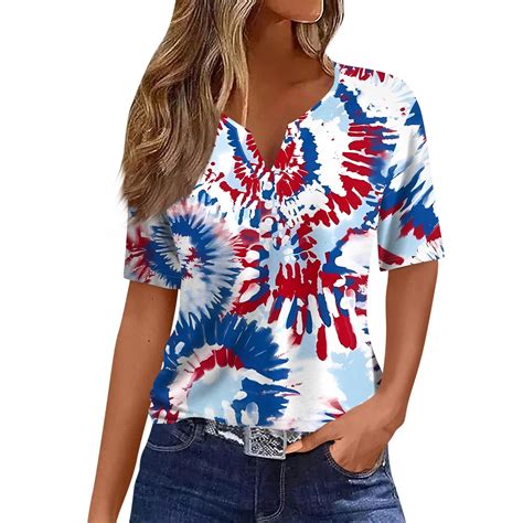 American Flag Shirts For Women Patriotic 34 Sleeve Tops 2024 Summer