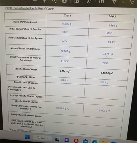 solved part c calculating the specific heat of copperpage