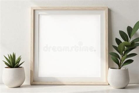 Blank White Canvas In Simple Frame Ready For Design Creative Composition Display Stock