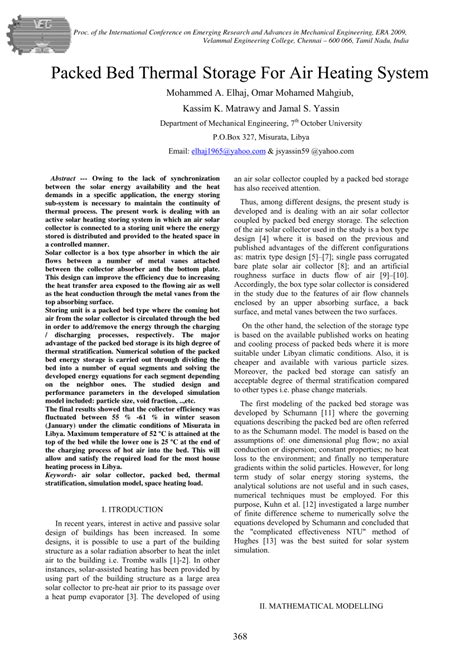Pdf Packed Bed Thermal Storage For Air Heating System