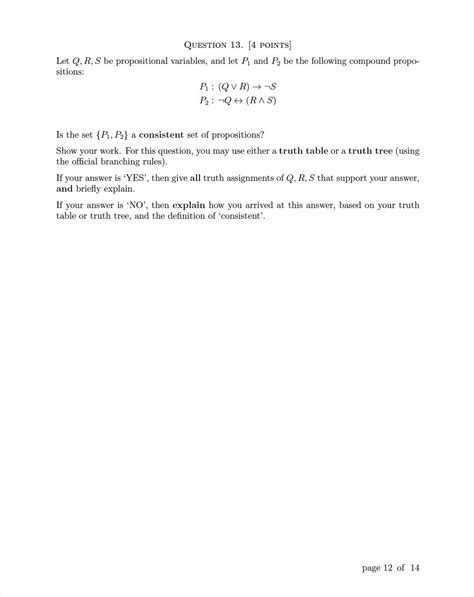 Solved Question 13 4 ﻿points Let Qrs ﻿be Propositional