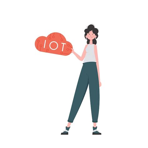 Premium Vector The Girl Holds The Iot Logo In Her Hands Internet Of