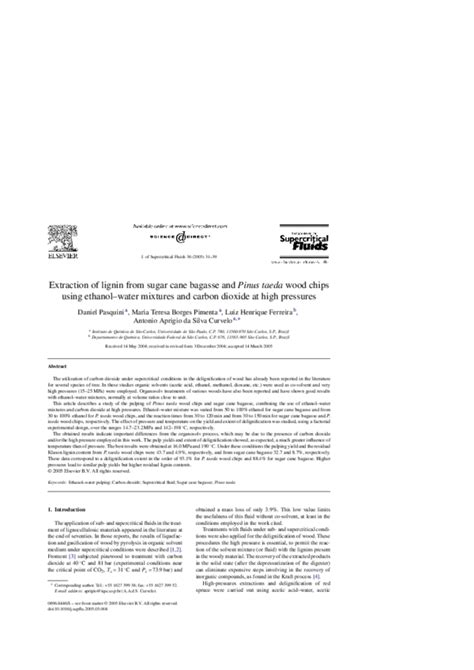 Pdf Extraction Of Lignin From Sugar Cane Bagasse And Pinus Taeda Wood Chips Using Ethanol