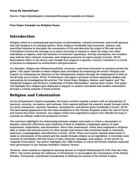 📚 Free Paper Example On Religion