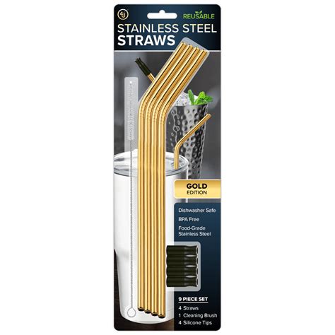 4 Pk Gold Stainless Steel Straws