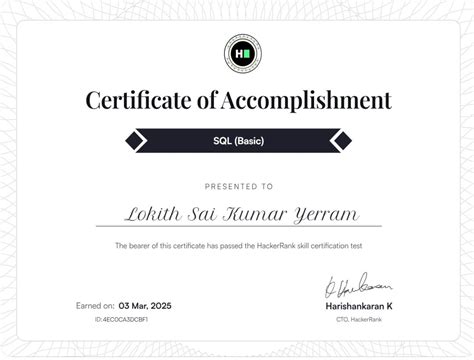 sql hackerrank learning lokith sai kumar yerram
