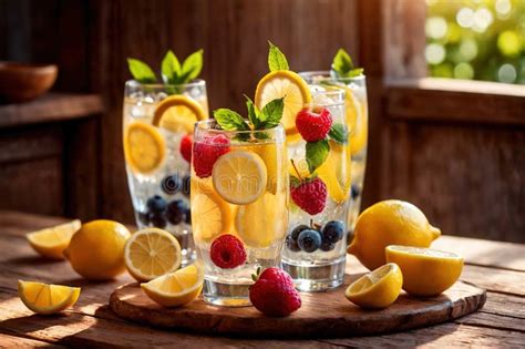 Fancy Lemonade Mocktail Juice Drink With Fresh Citrus Lemons Stock