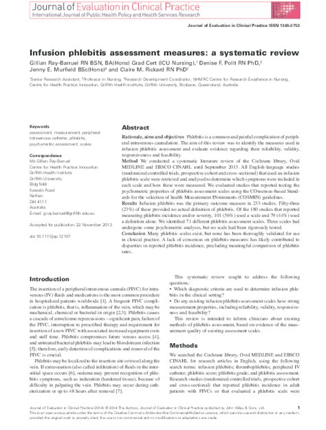 Pdf Infusion Phlebitis Assessment Measures A Systematic Review Gillian Ray Barruel And