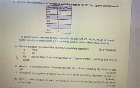 Solved 4 Consider The Following Set Of Processes With The