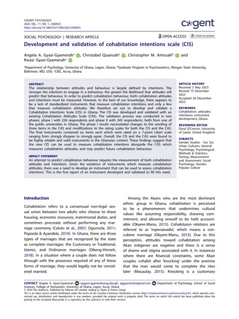Pdf Development And Validation Of Cohabitation Intentions Scale Cis