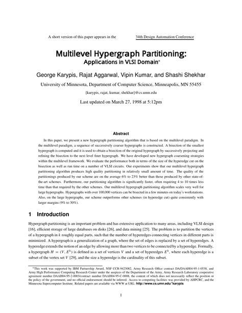Pdf Multilevel Hypergraph Partitioning Applications In Vlsi Domain