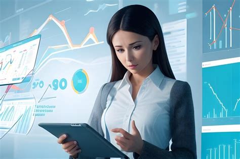 Premium Photo Tech Savvy Woman With Tablet Amidst Data Analytics Charts