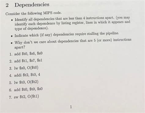Solved 2 Dependencies Consider The Following Mips Code