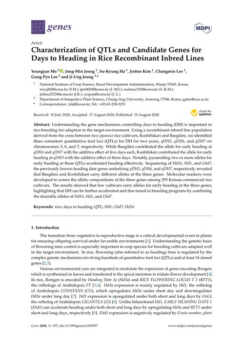 Pdf Characterization Of Qtls And Candidate Genes For Days To Heading