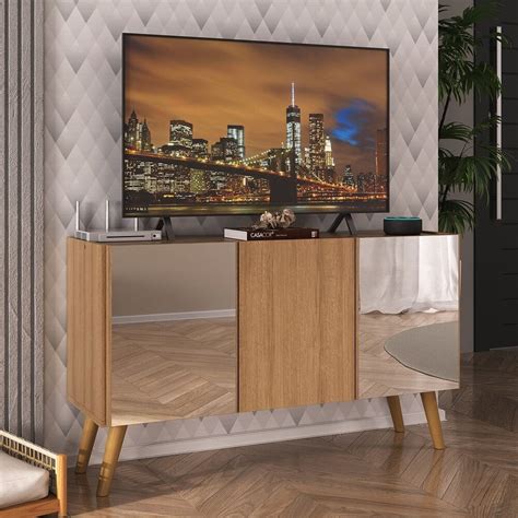 Rack Tv Até 32 Polegadas 3 Portas Retrô Com Espelhos Multimóveis Mp1078 Rusticnatural Multimóveis