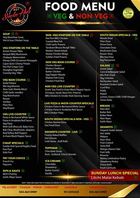 Menu Of Smoke Hub Barbeque Velachery Chennai