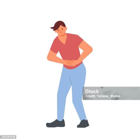 아픈 남자는 배를 들고 모여 들었다 복통을 가진 캐릭터 건강관리와 의술에 대한 스톡 벡터 아트 및 기타 이미지 건강관리와
