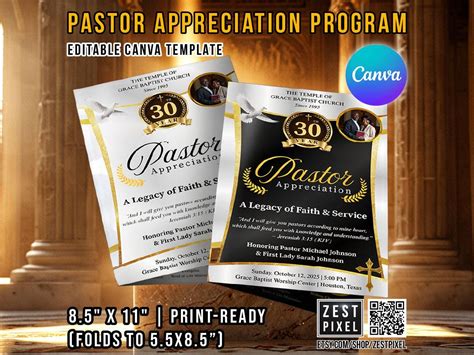Pastor Appreciation Program Template Editable Church Service Canva