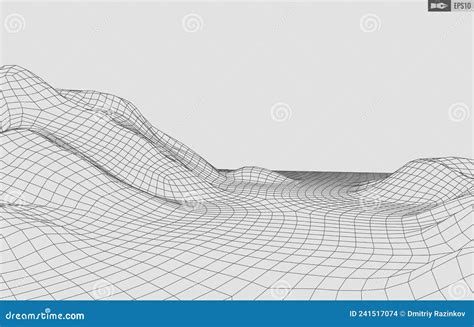 Wireframe Landscape On White Background Abstract Geometric Vector Technology Background D