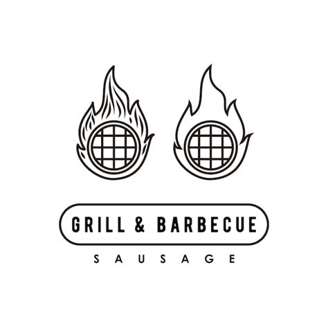 불 불꽃 로고 디자인의 그릴과 바베큐 프리미엄 벡터