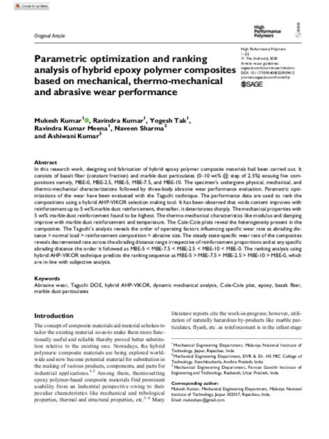 Pdf Parametric Optimization And Ranking Analysis Of Hybrid Epoxy